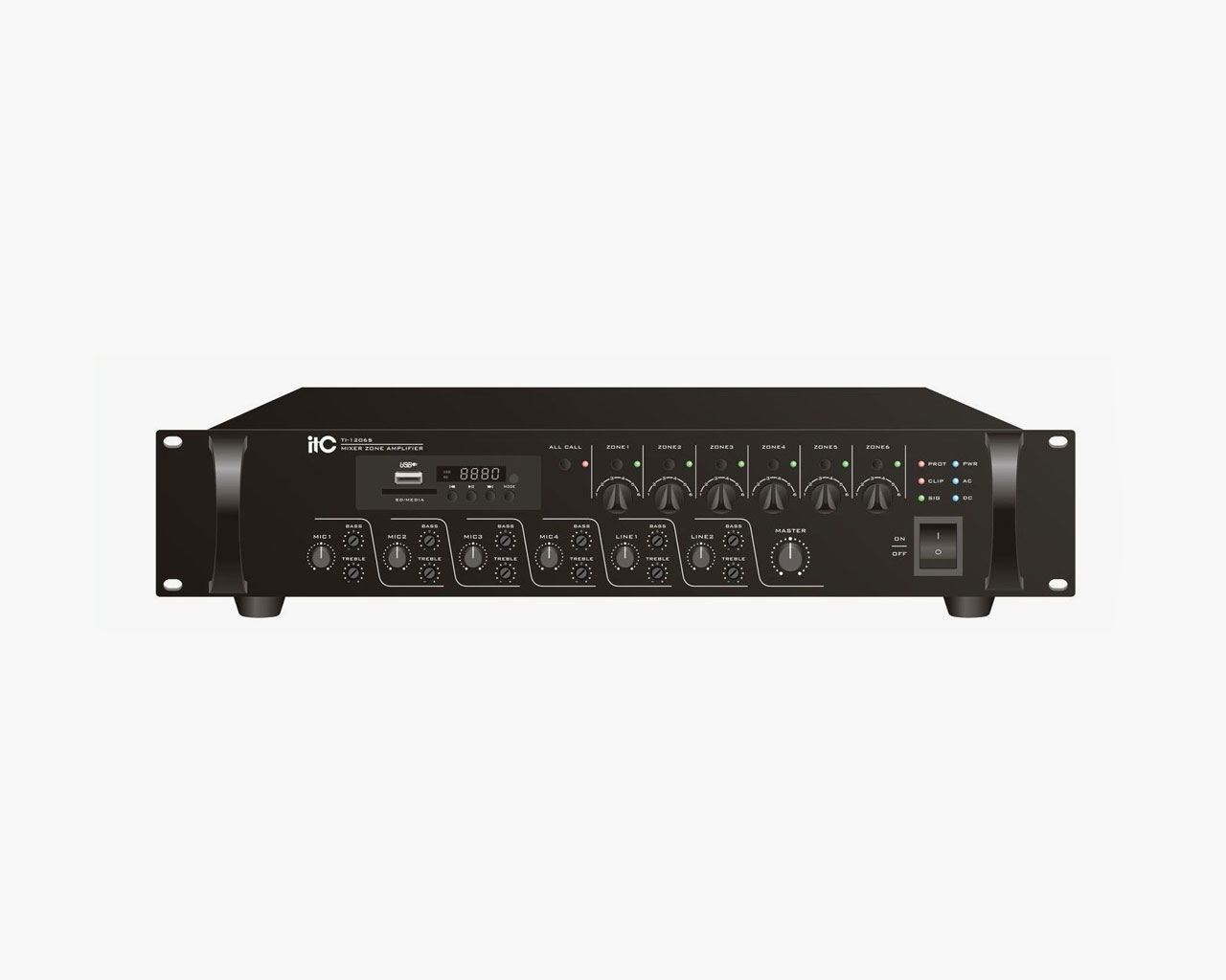 Підсилювач потужності ITC TI-2406S (USB/SD+FM Tuner, Bluetooth, 6 зон, 240 Вт) - купити оптом в ...